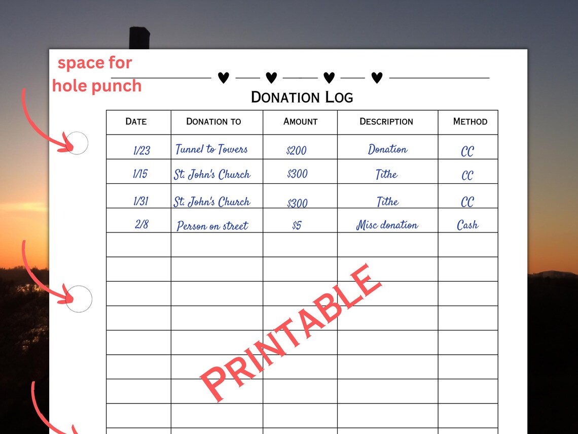 Donation Log, Donation Tracker, Tithe Log, Tithe Tracker, Offering ...