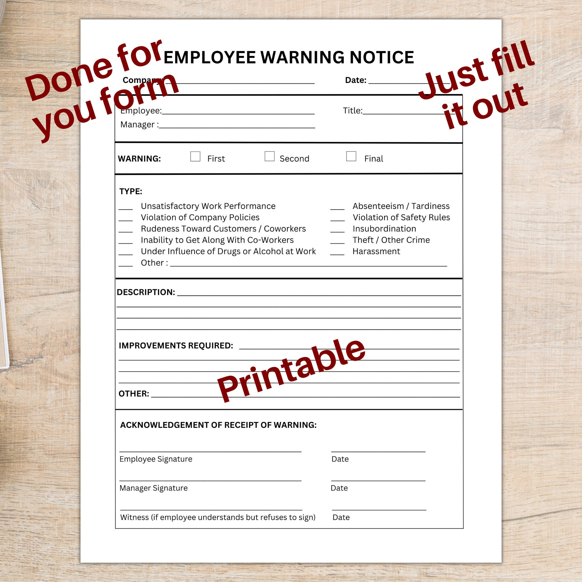 Employee Write up Form, Staff Write up Form, Employee Write up Format ...