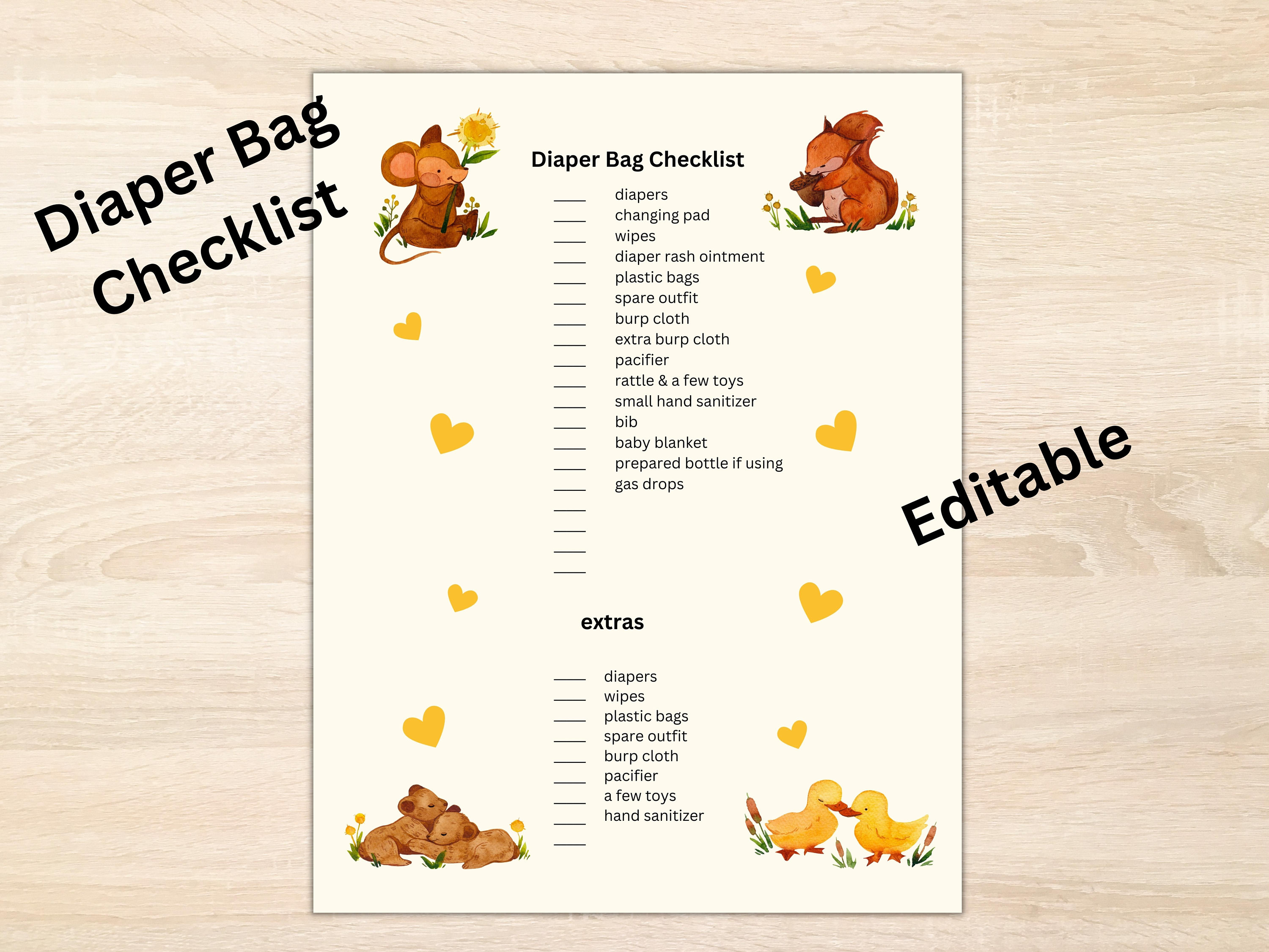 Editable Diaper Bag Checklist, Diaper Bag List, Diaper Bag Essentials ...