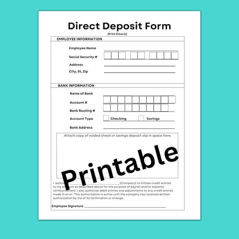 Direct Deposit Form, Direct Deposit Authorization Form, Small Business ...