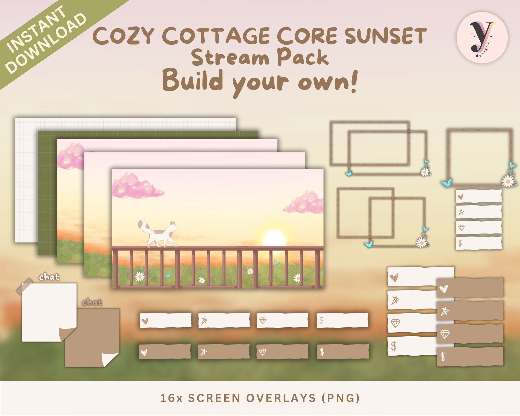 Cozy Cottage Core Sunset Cat Twitch / Youtube Stream Pack Animated ...