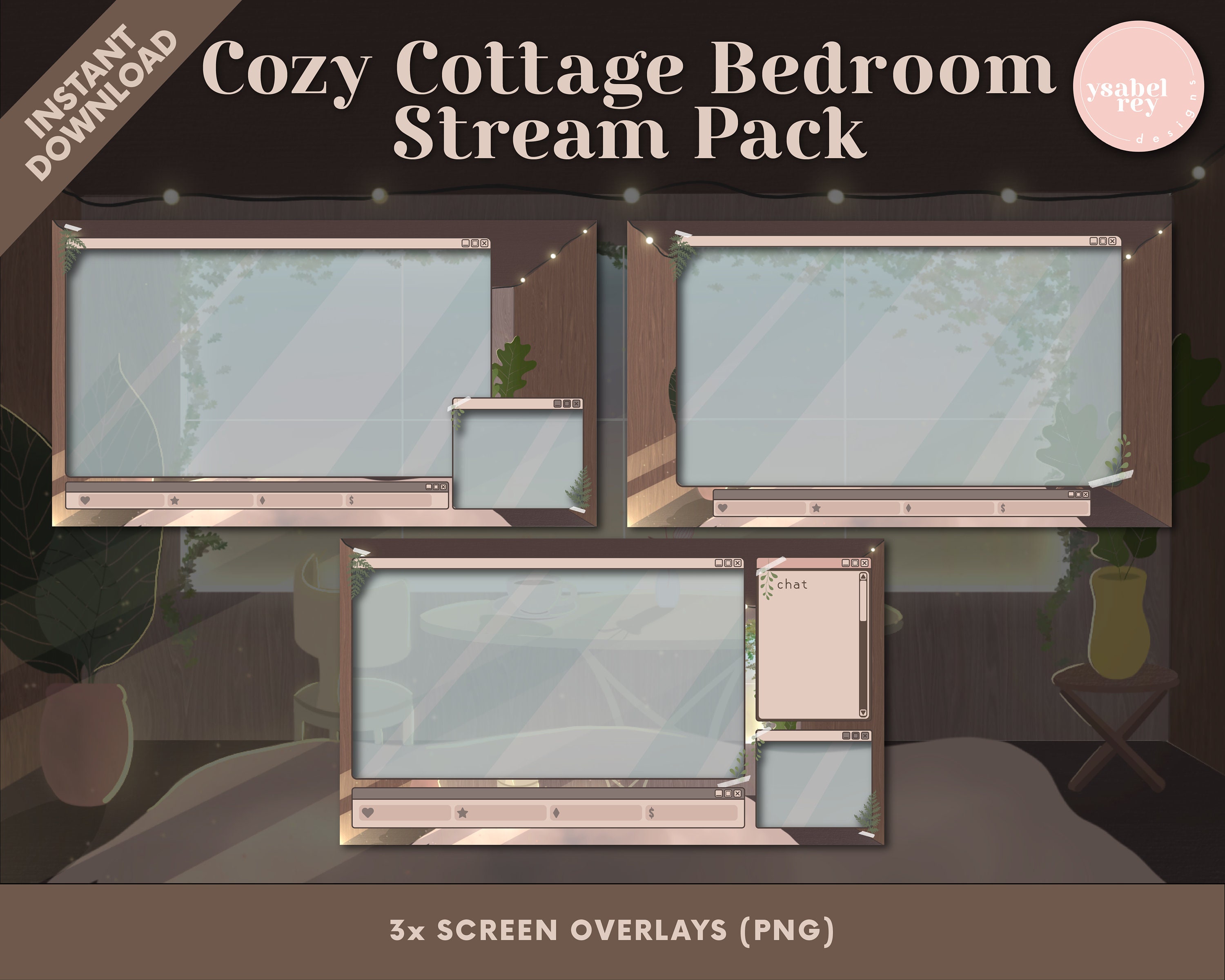 Cozy Cottage Core Bedroom Twitch Stream Pack - Animated Screens ...