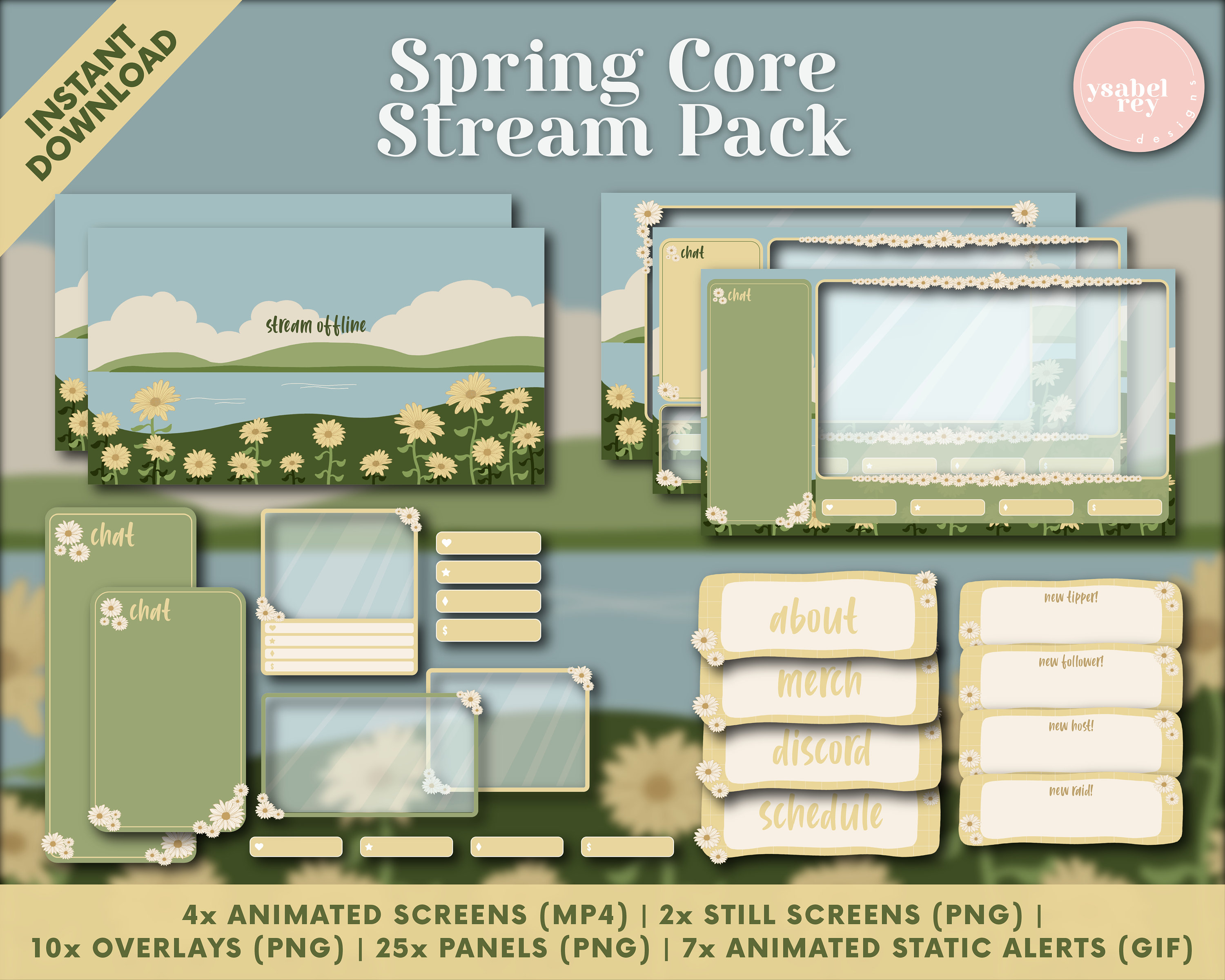 Digital Twitch/Youtube Overlays Panels Scènes Webcam Animated Summer ...