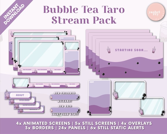 Bubble Tea Taro Twitch Pack Animated Screens Overlays - Etsy