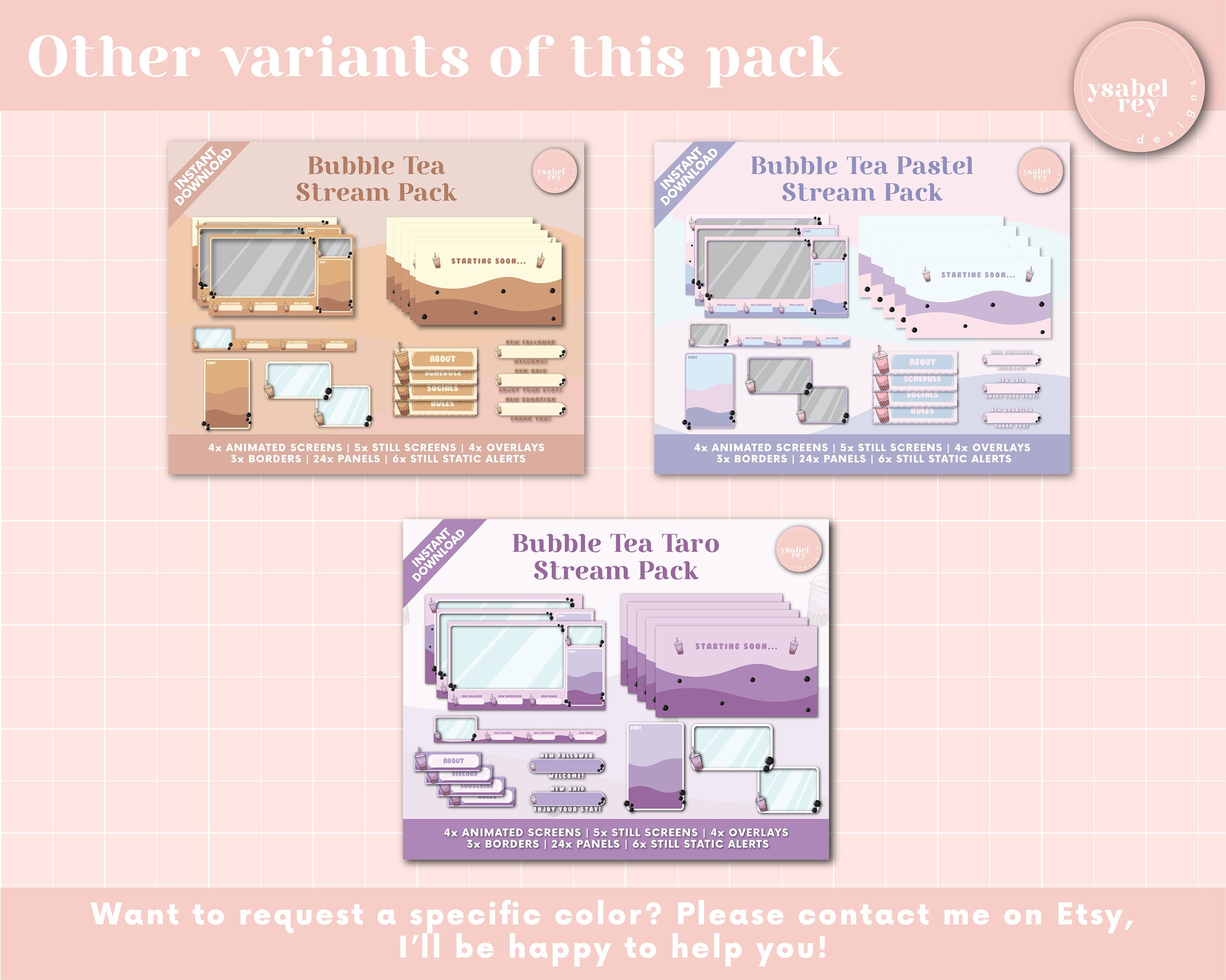 Bubble Tea Taro Twitch Pack - Animated Screens, Overlays, Panels ...