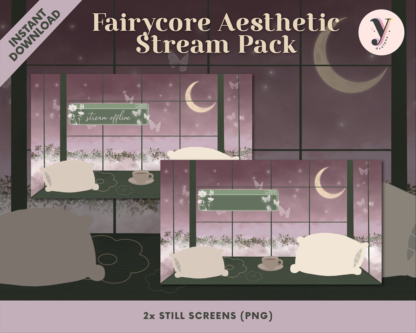 Fairycore Aesthetic Twitch Stream Pack - Animated Screens, Overlays, Panels, Animated Static ...