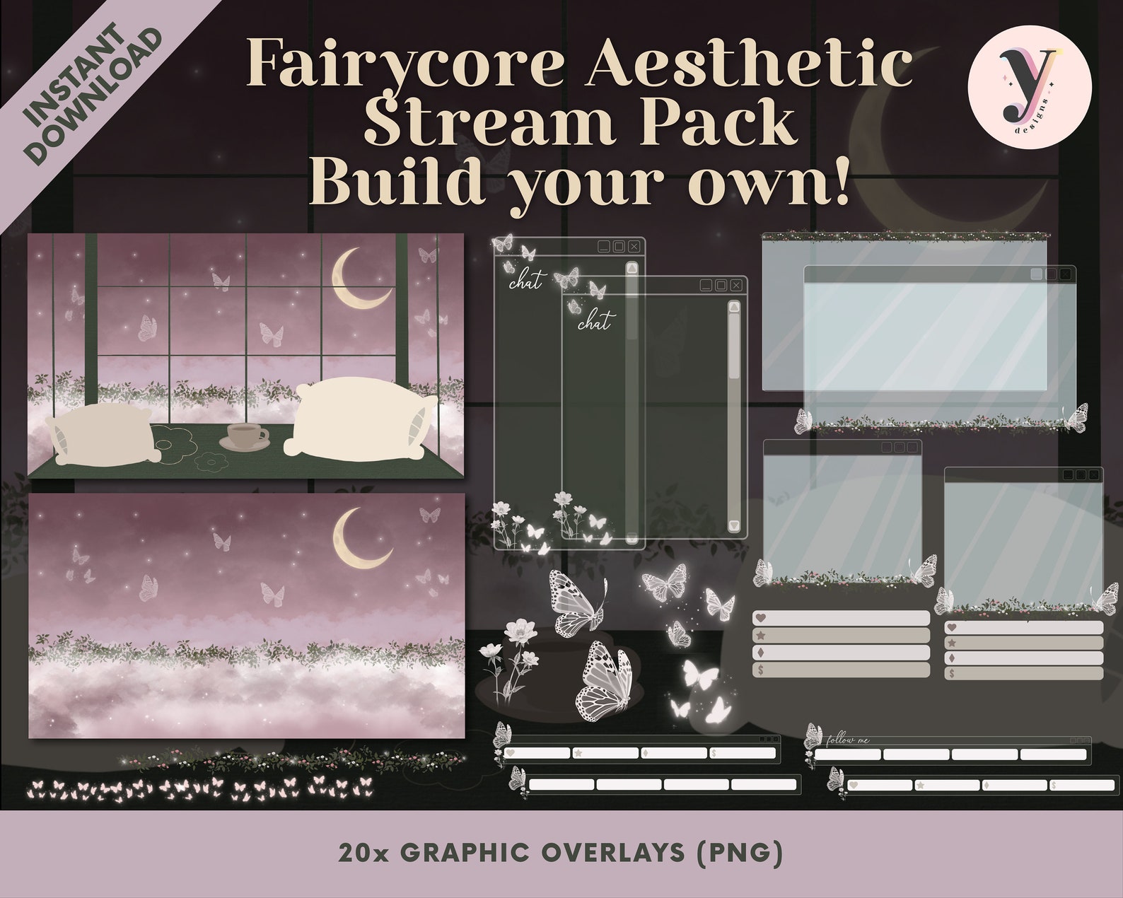 Fairycore Aesthetic Twitch Stream Pack - Animated Screens, Overlays ...