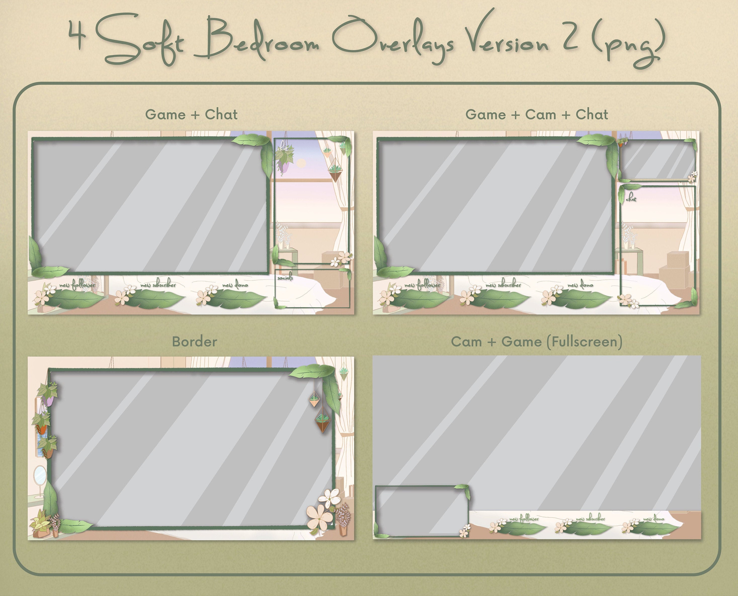 Sage/beige Soft Bedroom Overlay Pack 4 Animated Screens, 5 Still ...