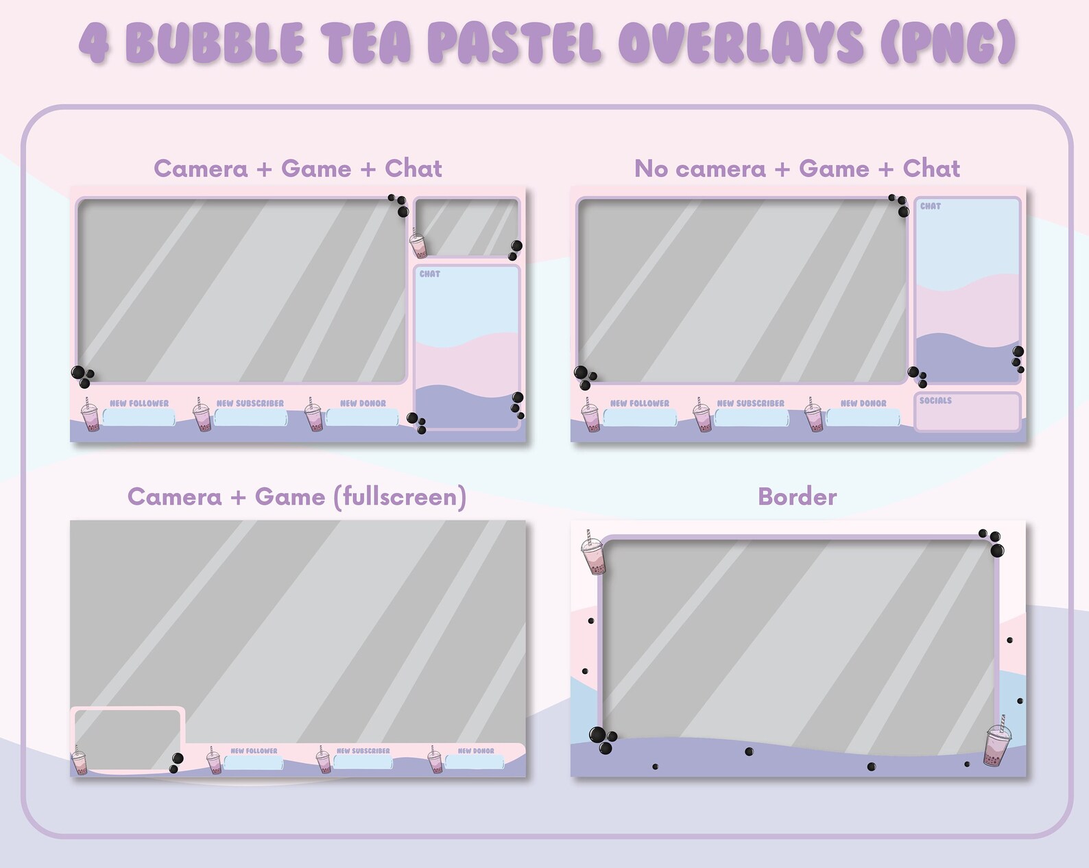 Bubble Tea Pastel Overlay Pack 4 Animated Screens 5 Still - Etsy