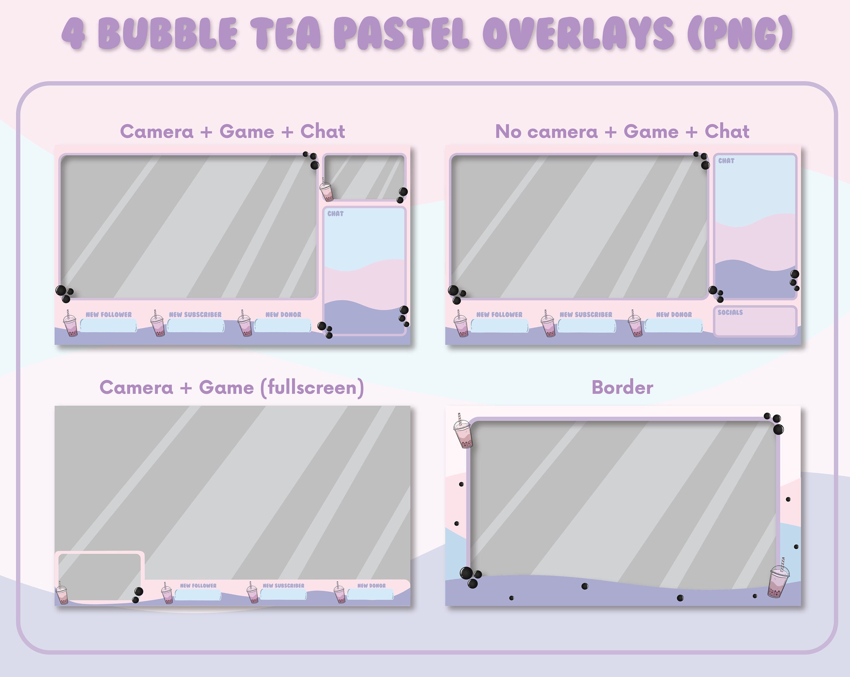 Bubble Tea Pastel Overlay Pack - 4 Animated Screens, 5 Still Screens, 4 ...