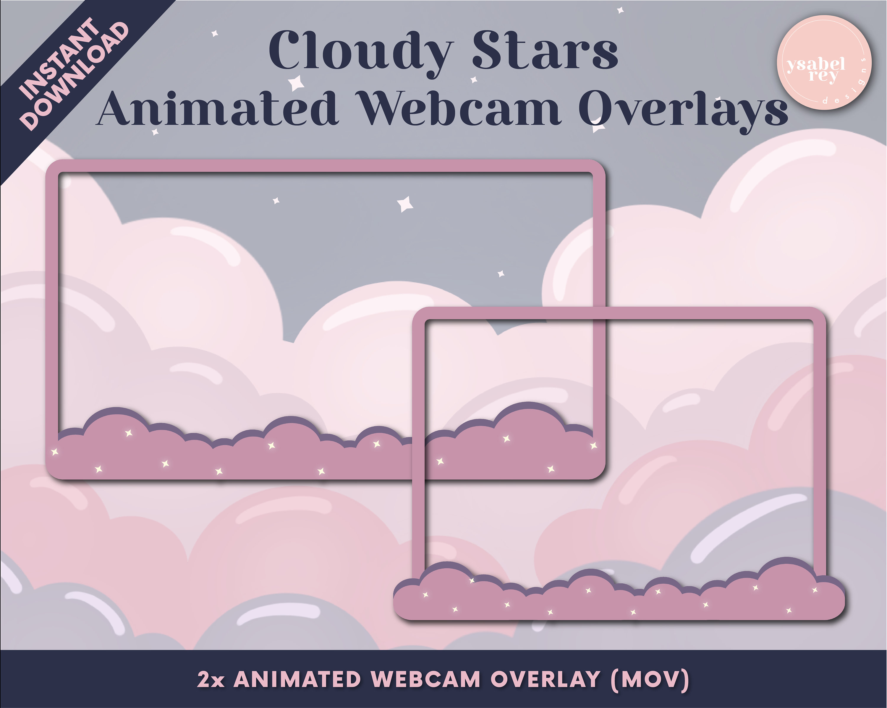 Cloudy Stars Animated Webcam Overlay | 2 Webcam Overlays - Etsy