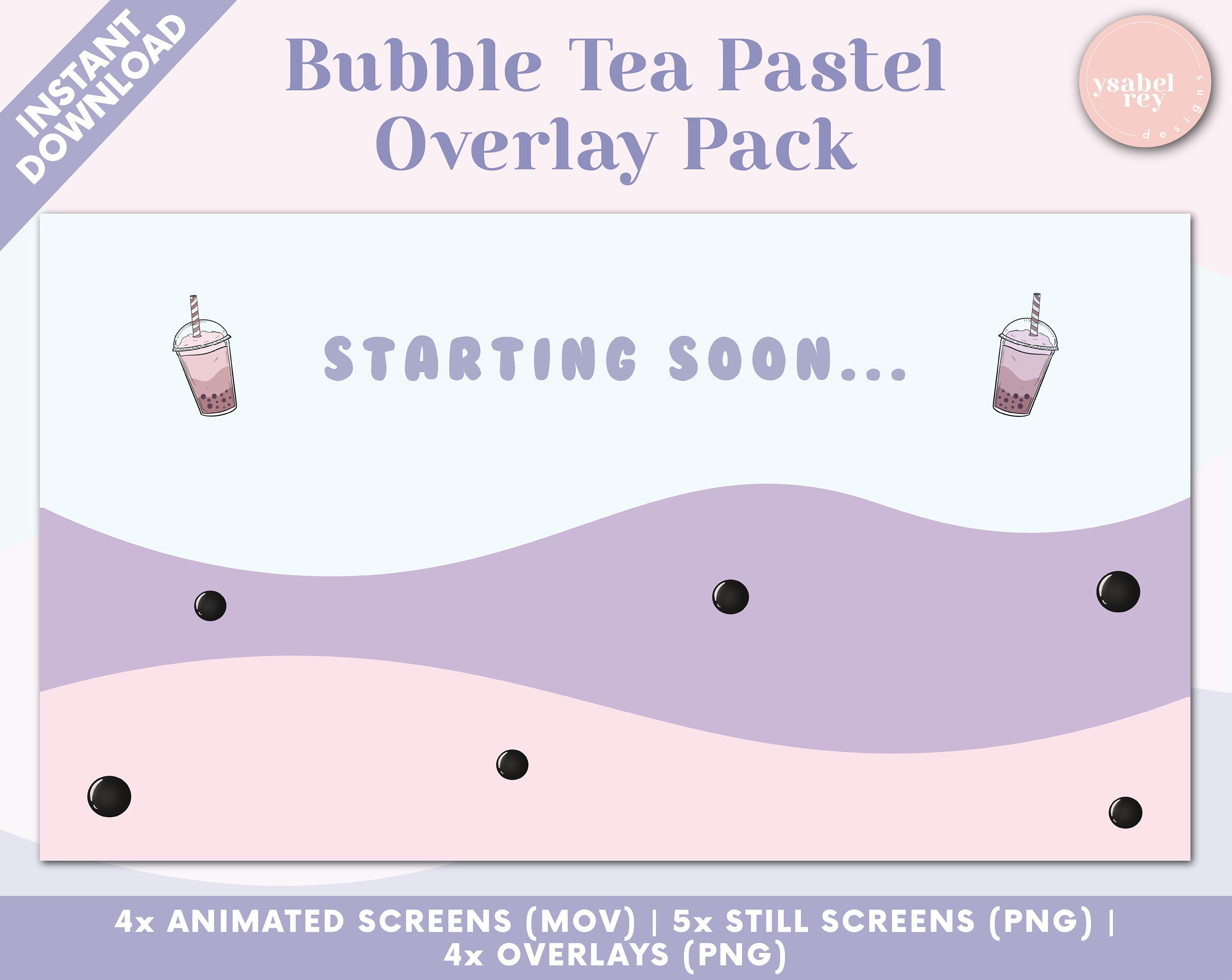 Bubble Tea Pastel Overlay Pack - 4 Animated Screens, 5 Still Screens, 4 ...