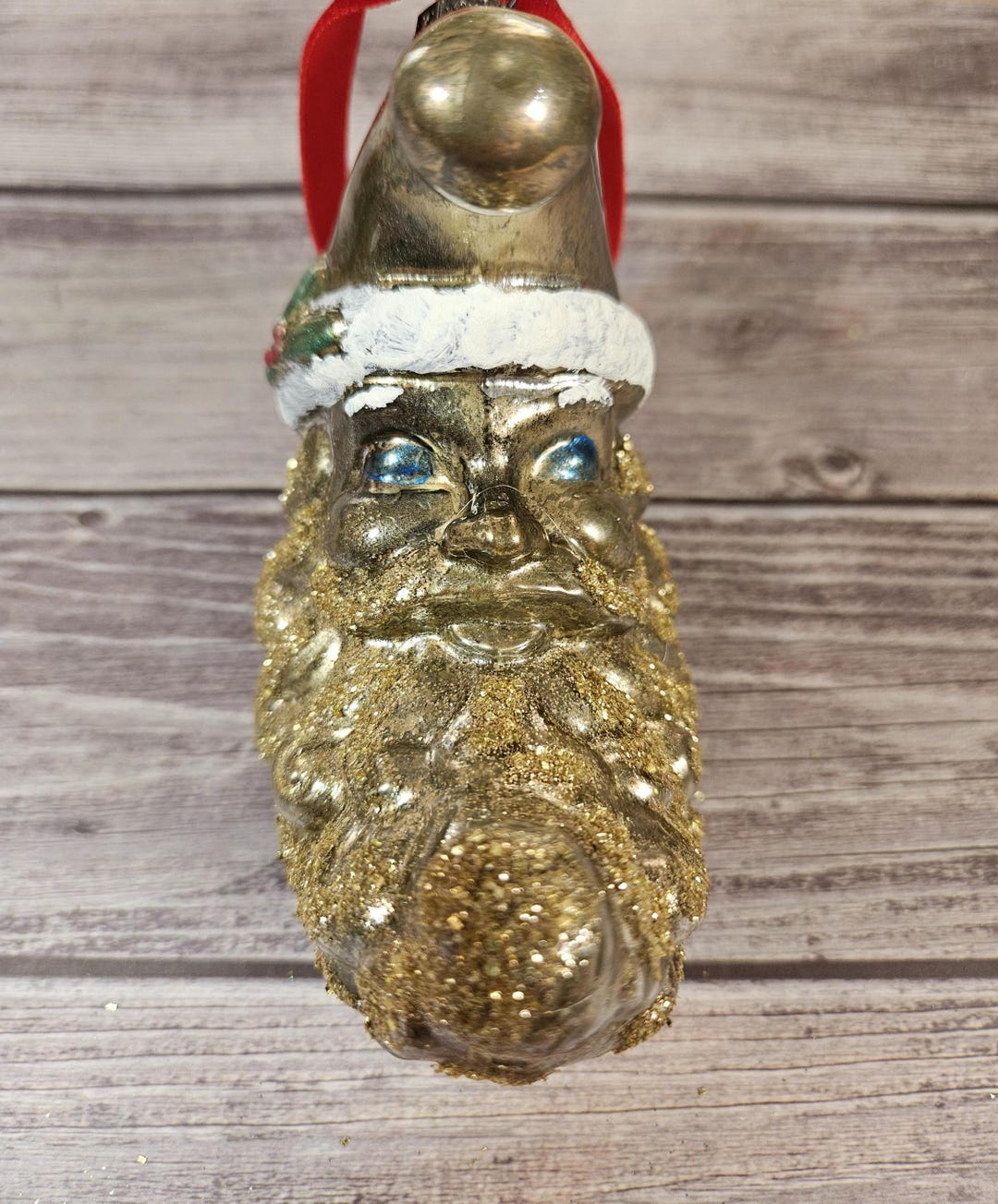 Old World Santa Face Crescent Glass Ornament Faux Gold Mercury - Etsy