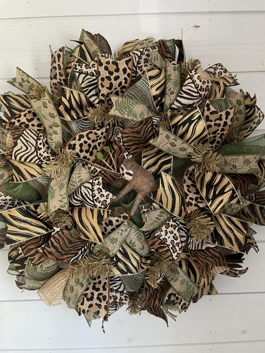 Jungle Wreath With Animal Print Ribbons, All Season Door Decor - Etsy