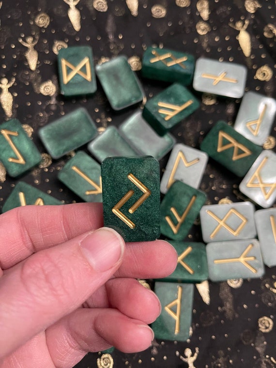 Green and Gold Handmade Rune Set best Seller - Etsy