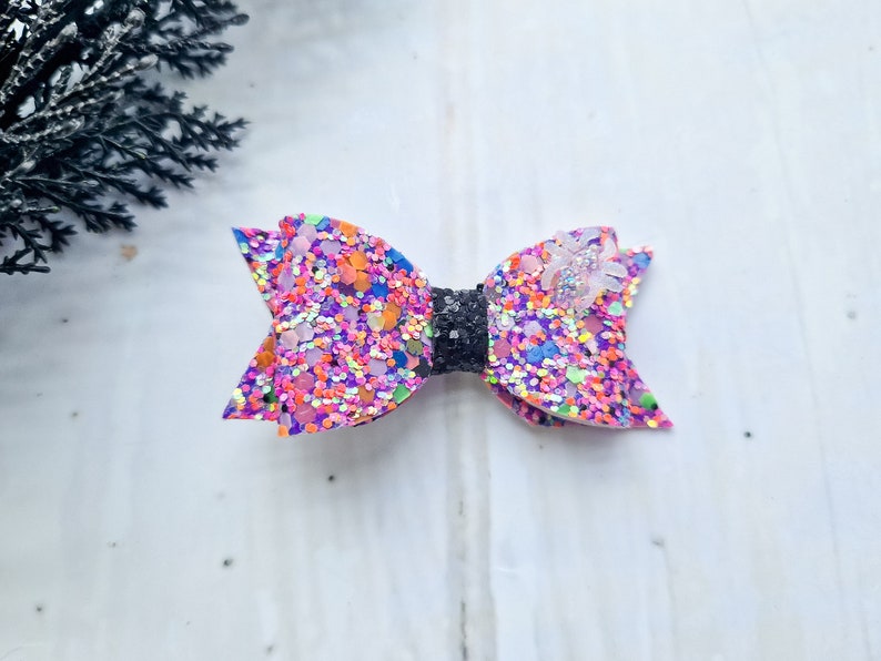 Pink Glitter Pigtail Bows x2 With White Spider Embellishment. Baby Hair ...