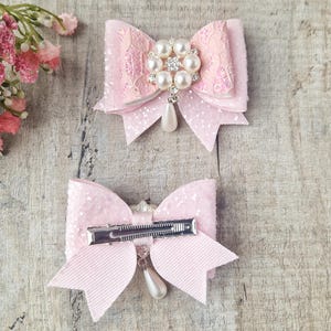 Pink Glitter Hair Bow With a Large Pearl Embellishment. Hair Accessory ...