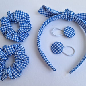 Blue Gingham School Hair Accessory Set. Includes Scrunchies, Headband ...