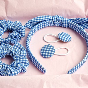 Blue Gingham School Hair Accessory Set. Includes Scrunchies, Headband ...
