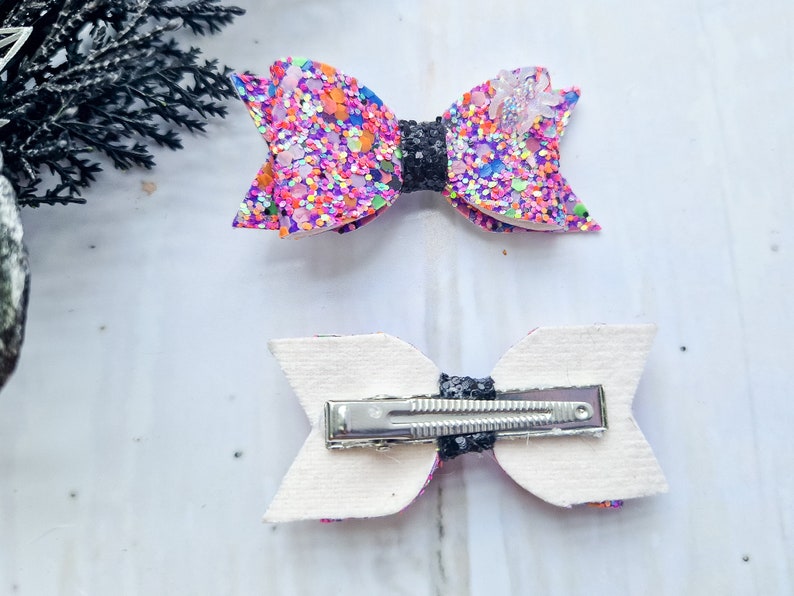 Pink Glitter Pigtail Bows x2 With White Spider Embellishment. Baby Hair ...