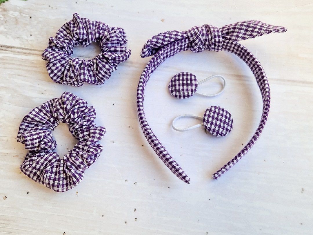 Girls School Hair Accessories Set, Purple Gingham School Gift Set ...
