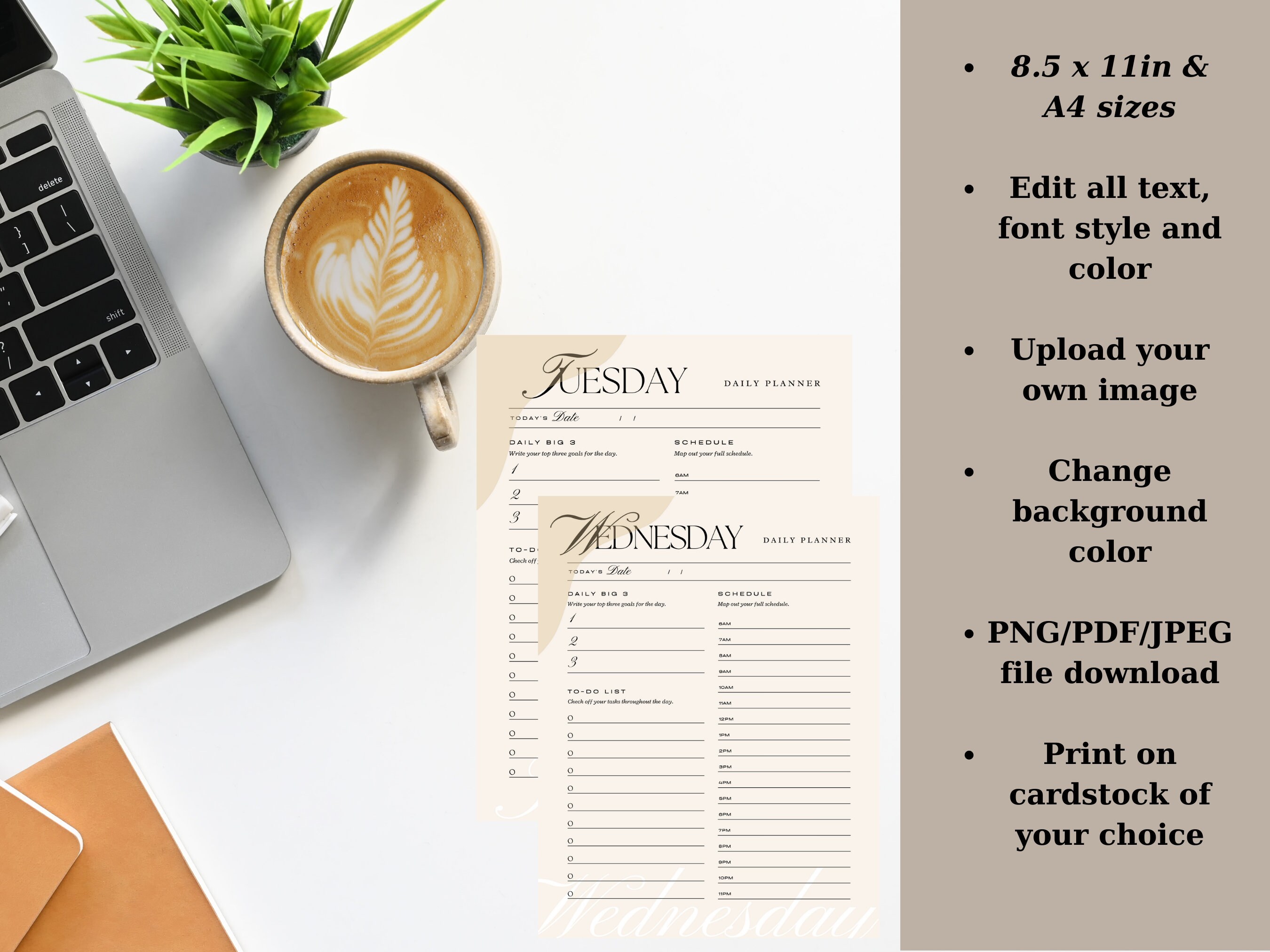 Editable Daily Planner Printable Customizable Canva Template for Daily ...