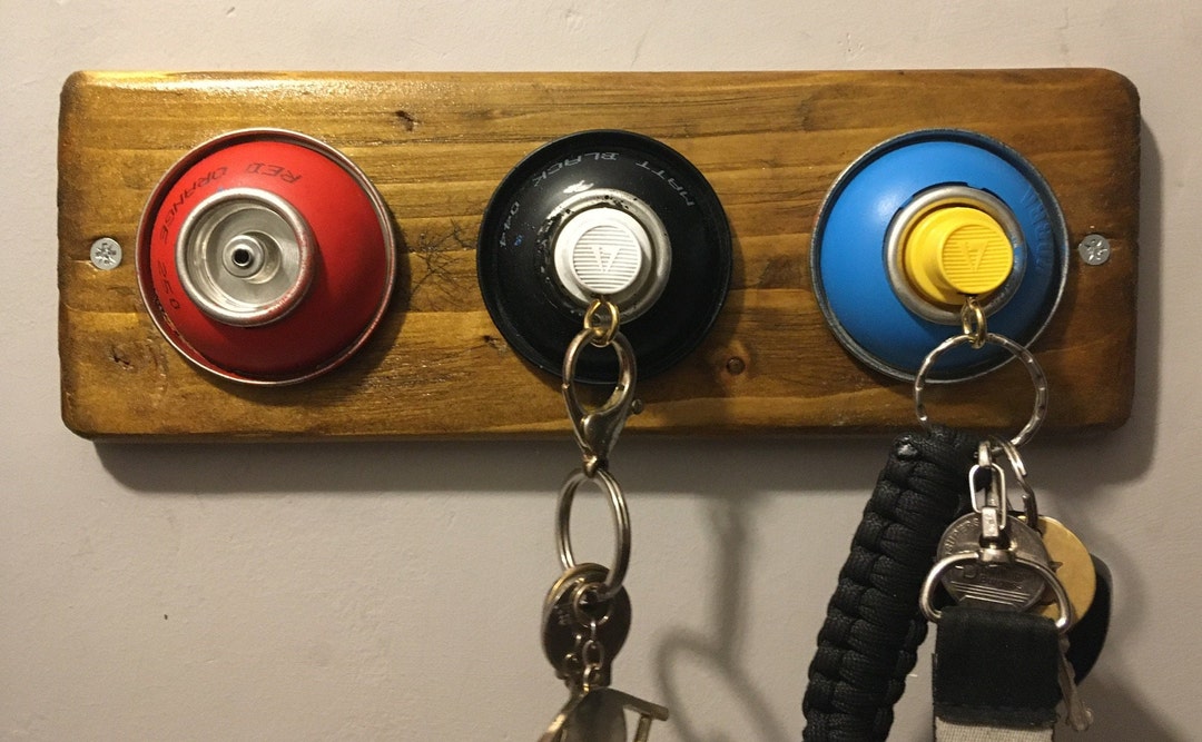 Handmade Wall Mounted Rustic Graffiti Spray Paint Can Key Tidy X3 Key ...