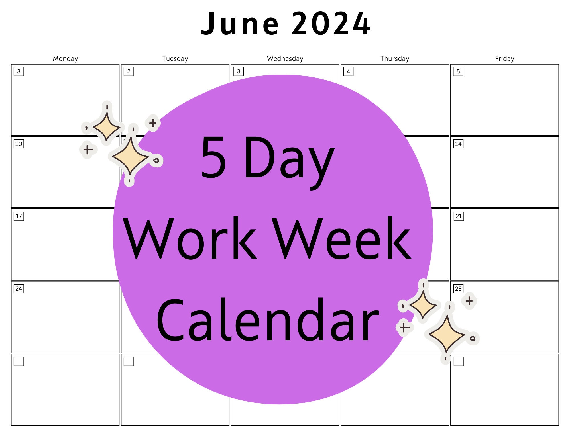 Editable 2024 Monthly Calendar - Five Day Work Week - Simple DIY Canva ...