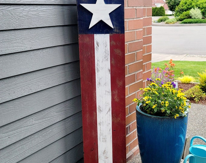 Rustic American Flag Porch Leaner, American Flag, Wood Flag. Rustic ...