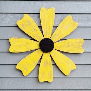Rustic Wood Flower, Outdoor Wood Flower, Mustard Wood Flower, Fall Wood ...