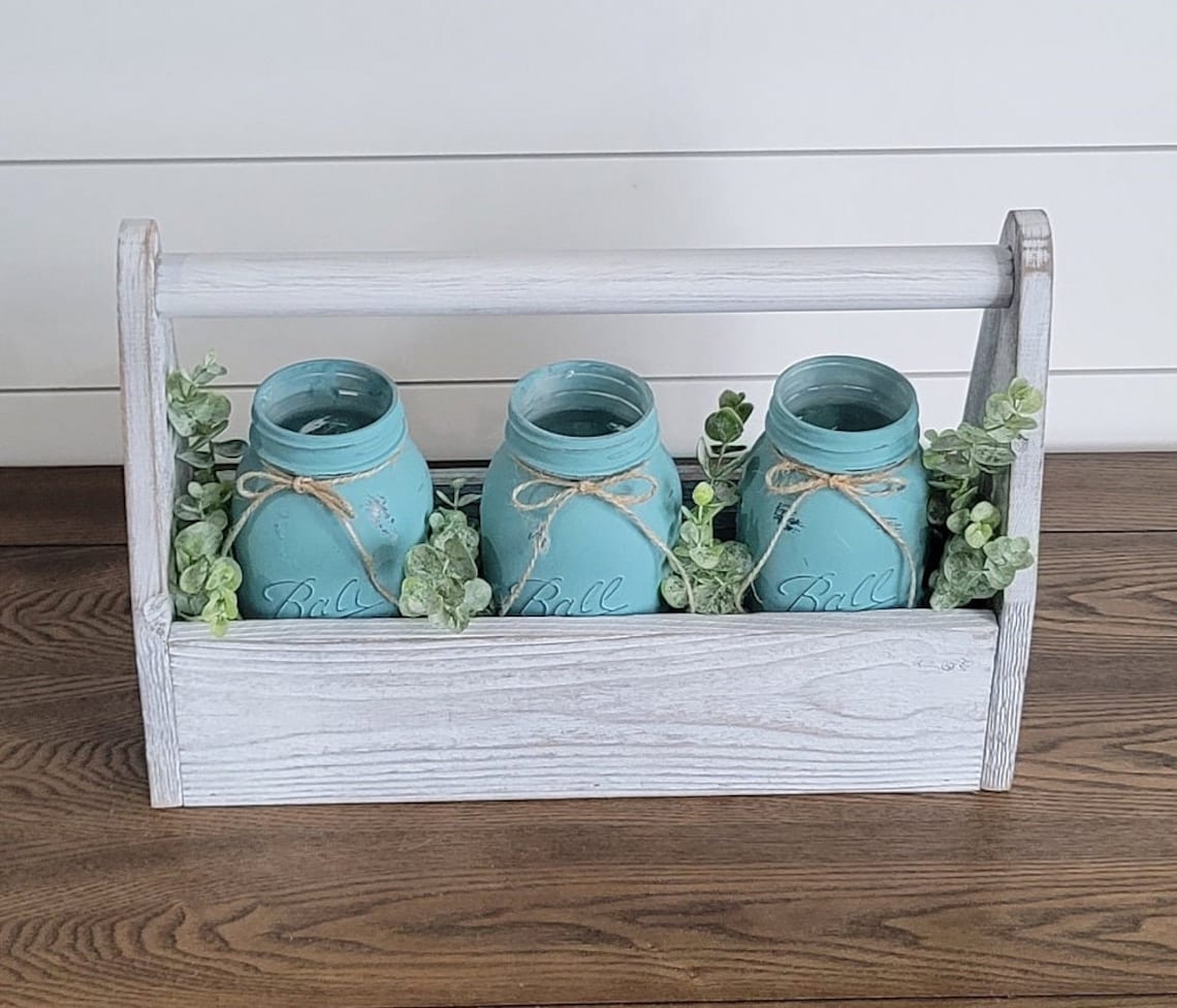 Rustic Wood Tool Box, Distressed White Wood Box, Wood Garden Box ...