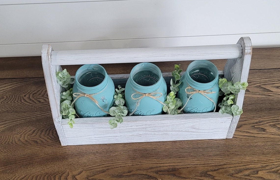 Rustic Wood Tool Box, Distressed White Wood Box, Wood Garden Box ...