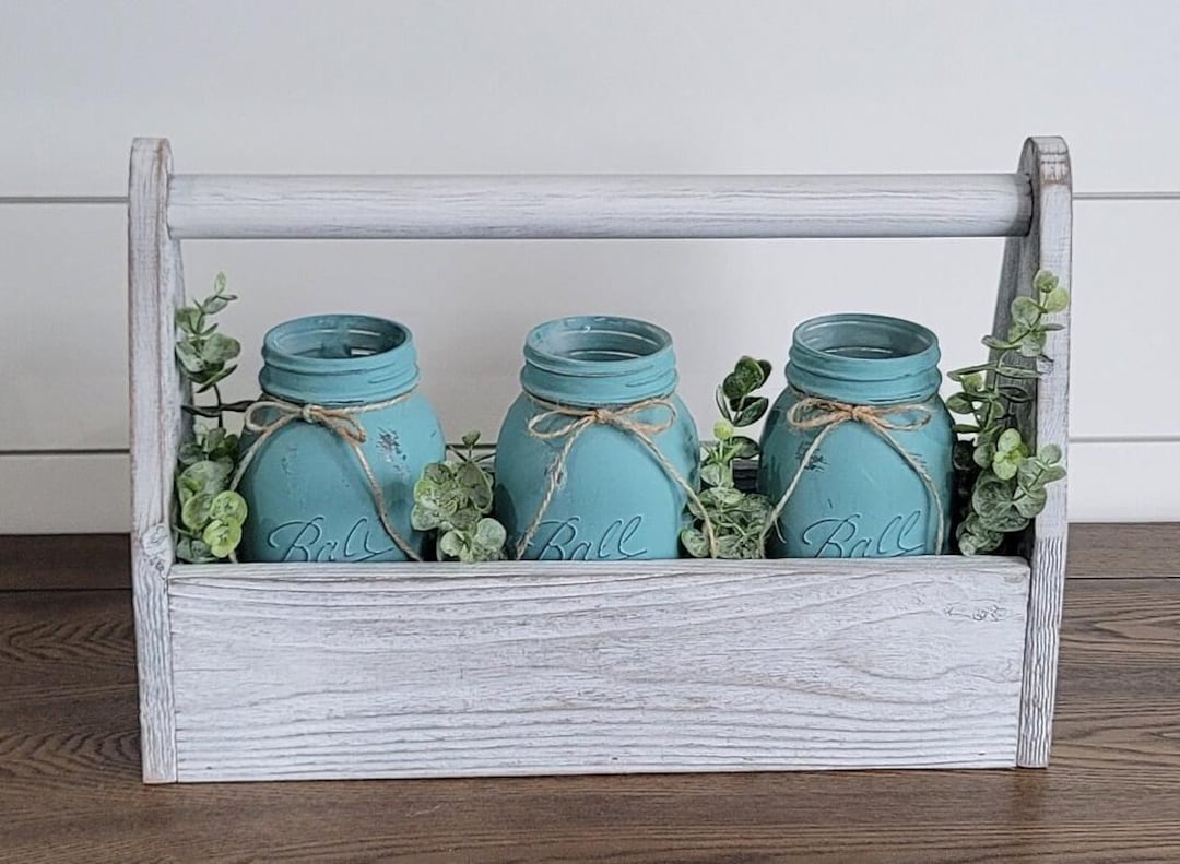 Rustic Wood Tool Box, Distressed White Wood Box, Wood Garden Box ...