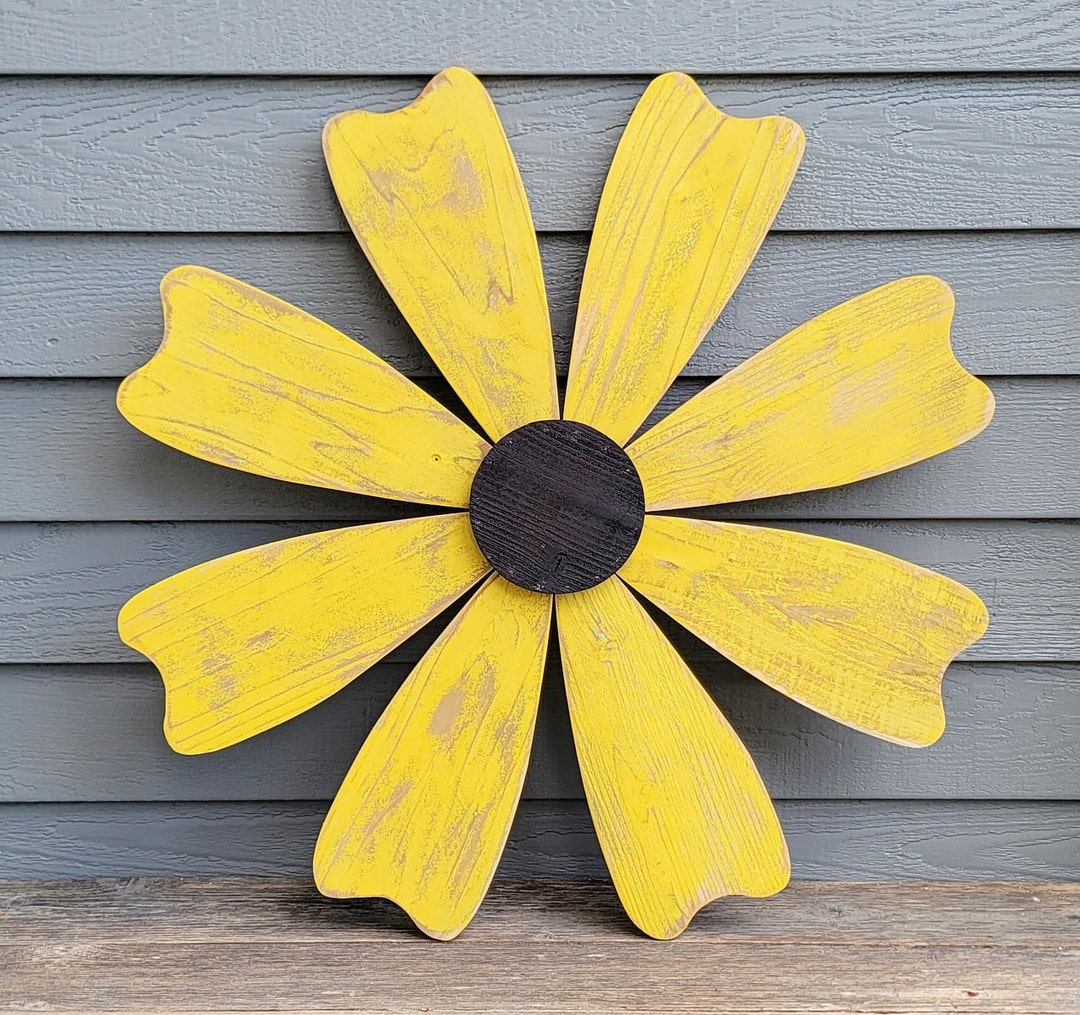 Rustic Wood Flower, Outdoor Wood Flower, Mustard Wood Flower, Fall Wood ...