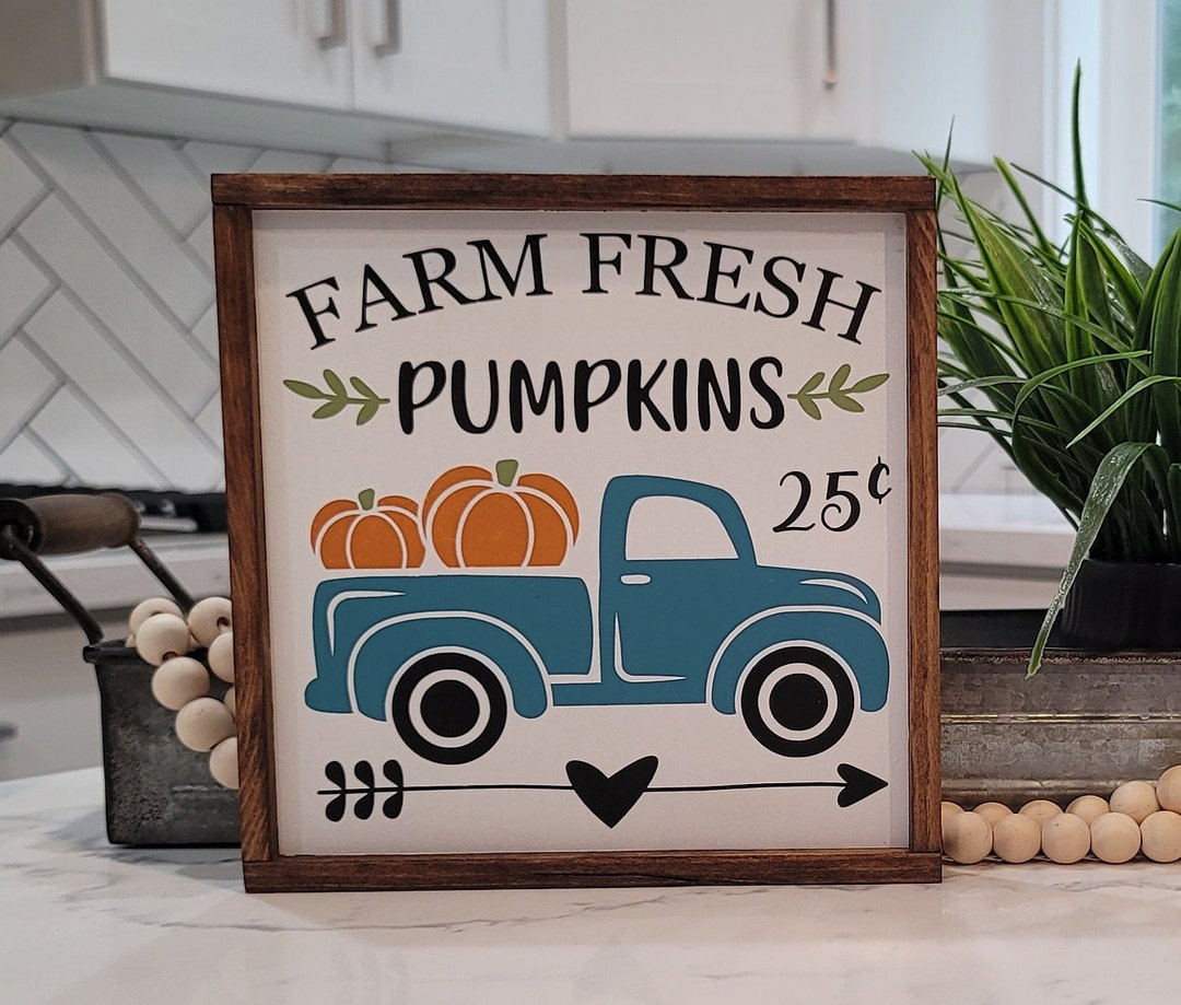 Farm Fresh Pumpkins Teal Truck Wood Sign, Farmhouse Wood Sign, Fall ...