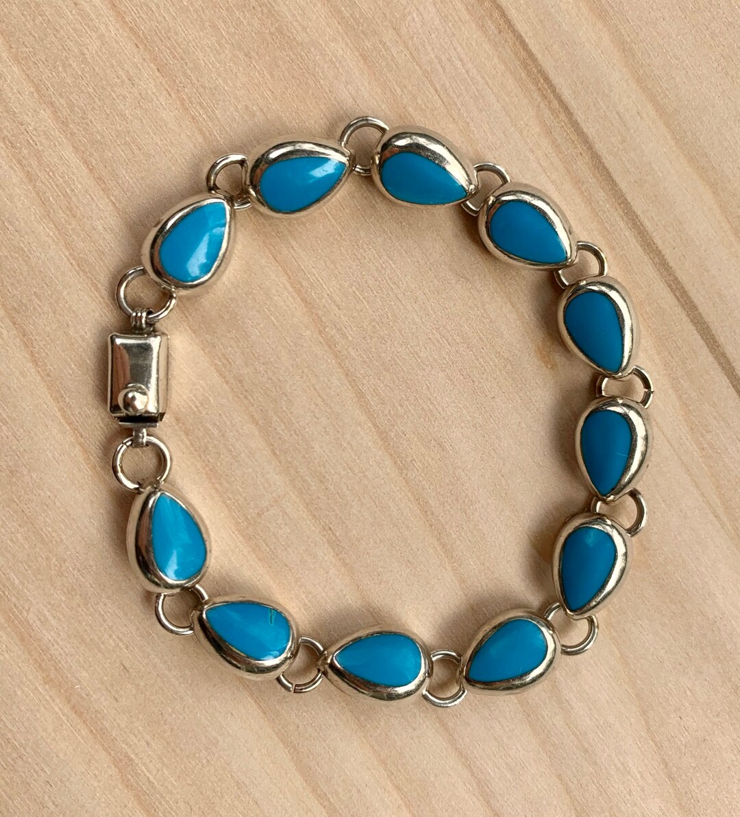 Vintage Sterling Silver Chain Bracelet Blue Resin Mexico 7.5in, 28g - Etsy