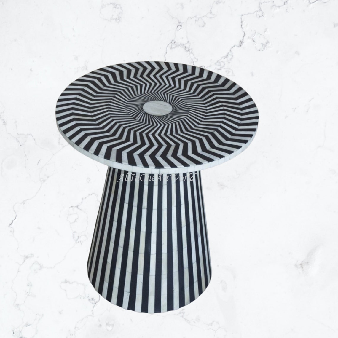 Chevron Bone Inlay Side Table Bone Inlay Round Side Table - Etsy