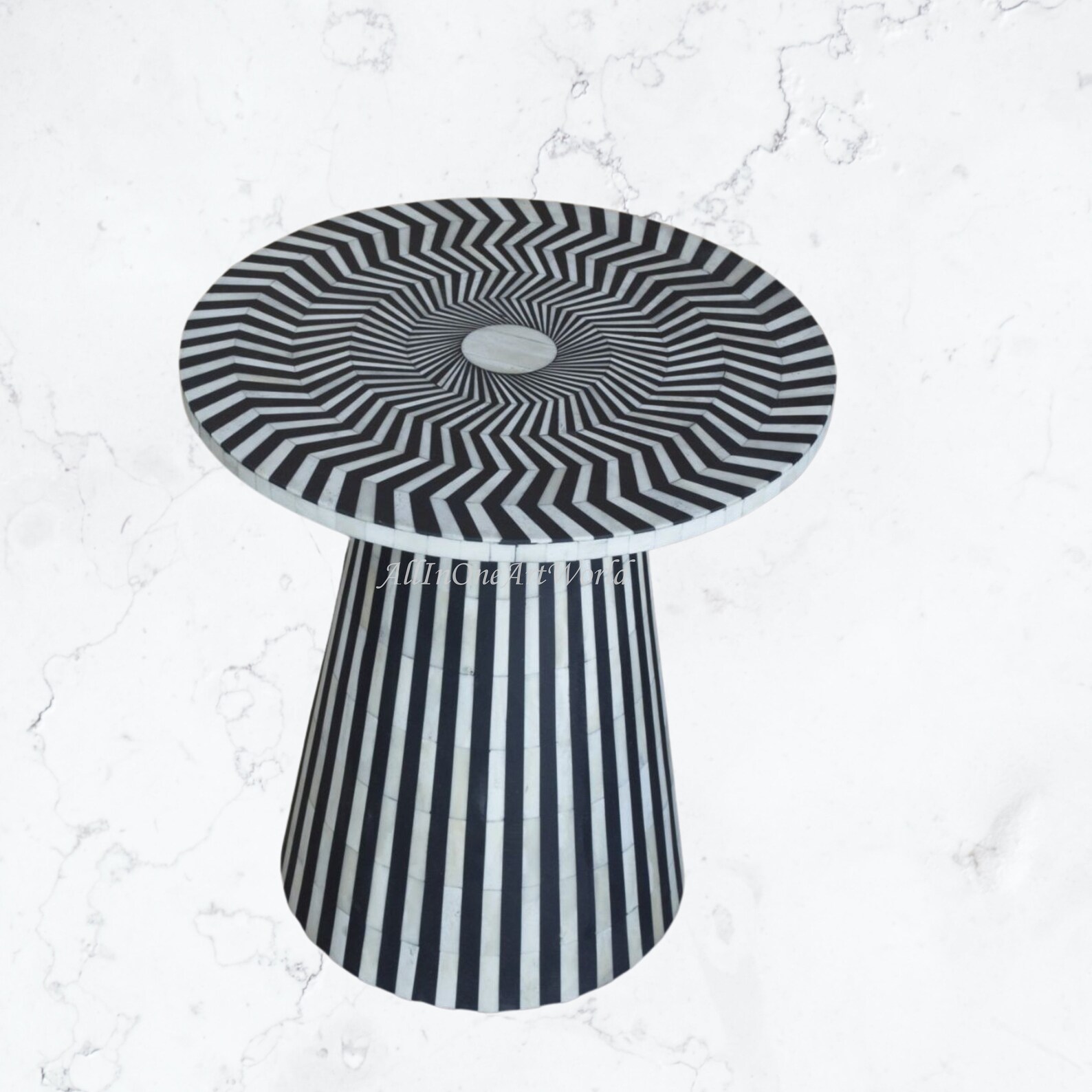 Chevron Bone Inlay Side Table Bone Inlay Round Side Table - Etsy