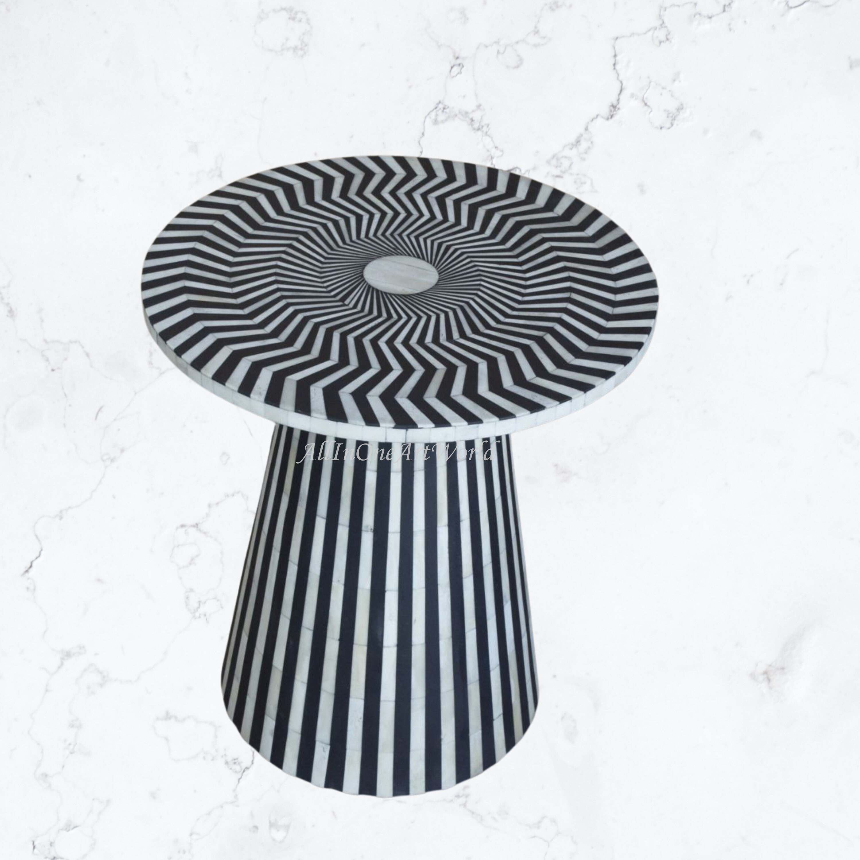 Chevron Bone Inlay Side Table Bone Inlay Round Side Table - Etsy
