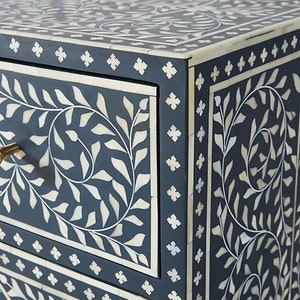 Scroll Vine Bone Inlay Buffet, Bone Inlay Floral Buffet Blue, Bone ...
