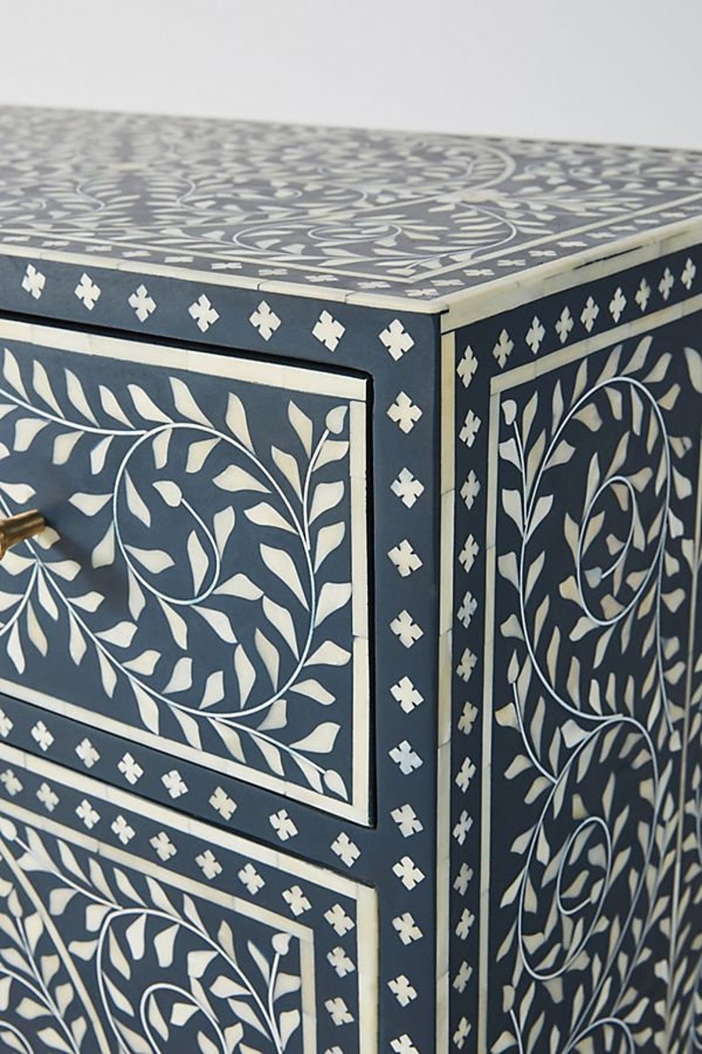 Scroll Vine Bone Inlay Buffet, Bone Inlay Floral Buffet Blue, Bone ...