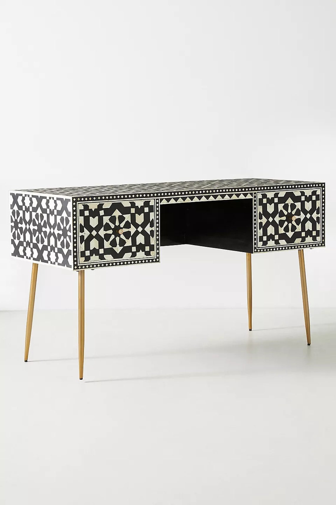 Moroccan Inlay Desk Black Moroccan Bone Inlay Console Black - Etsy