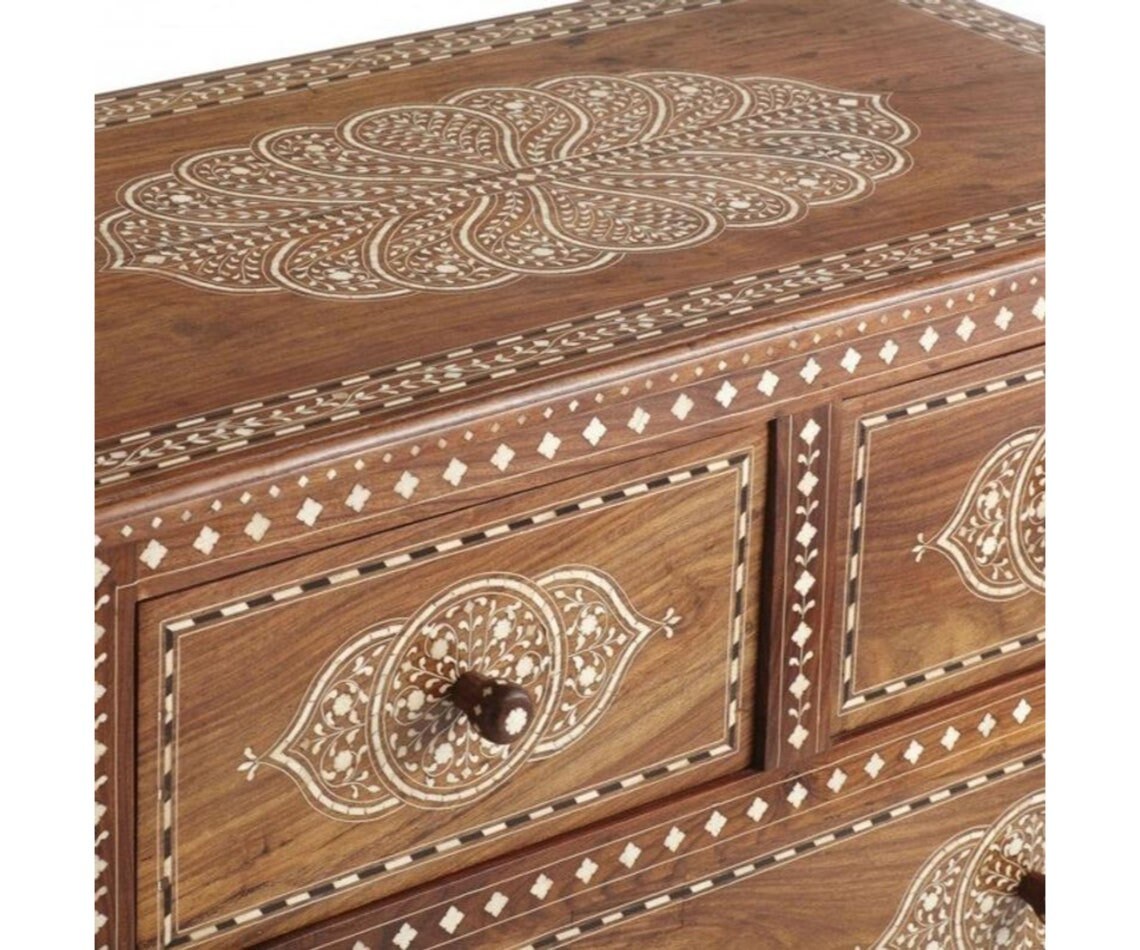 Teakwood Bone Inlaid Chest of 4 Drawers Bone Inlay Commode - Etsy