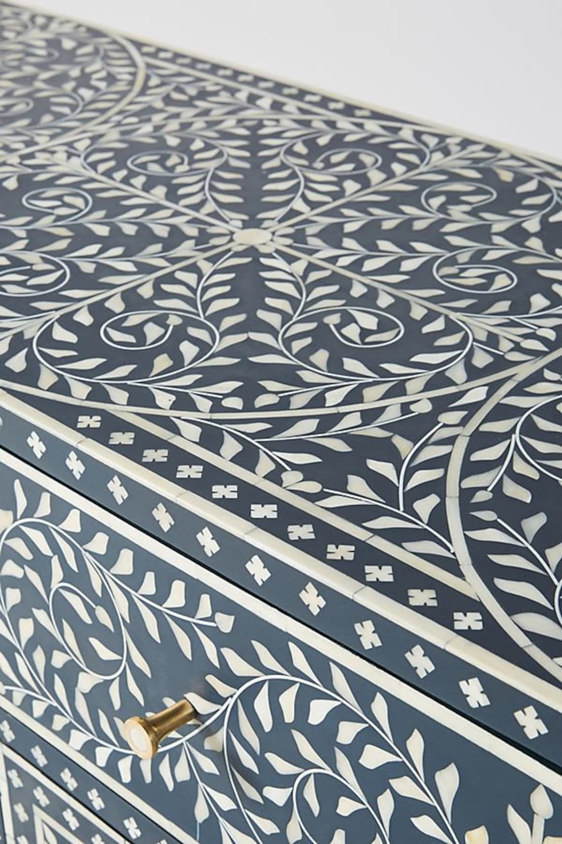 Scroll Vine Bone Inlay Buffet, Bone Inlay Floral Buffet Blue, Bone ...