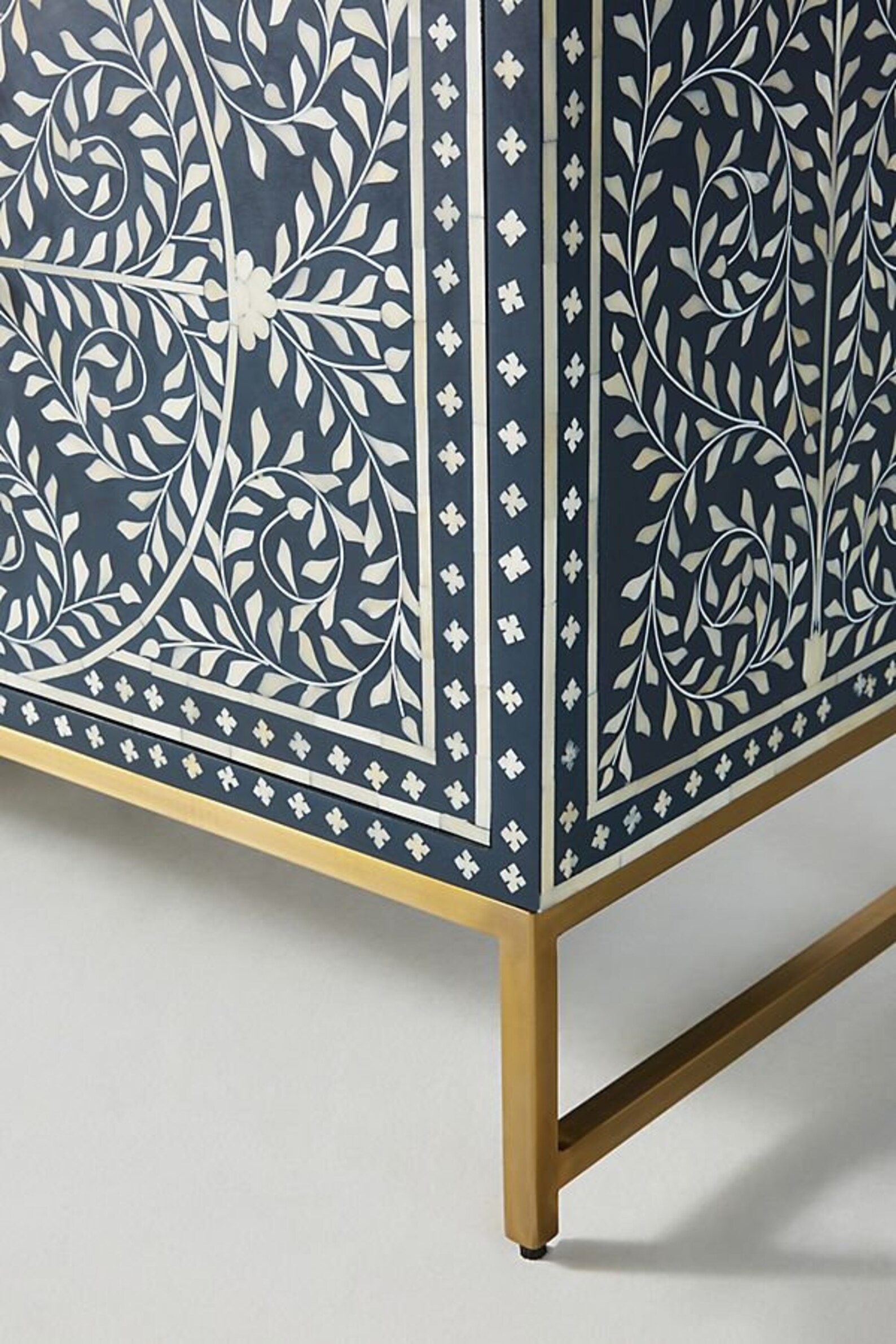 Scroll Vine Bone Inlay Buffet, Bone Inlay Floral Buffet Blue, Bone ...