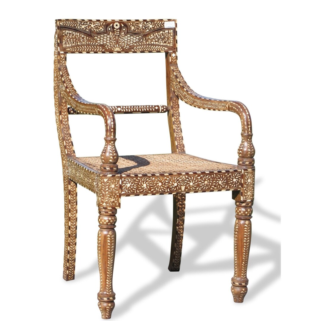 Teakwood Bone Inlaid Chair With Arms, Bone Inlaid Chair, Teakwood Chair ...