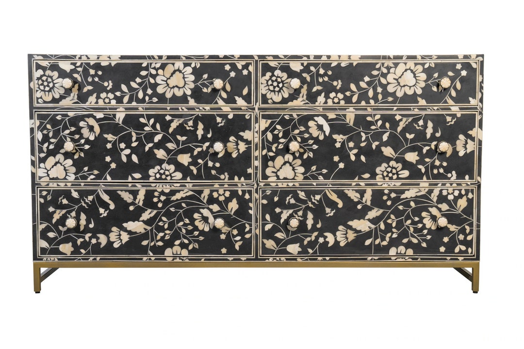 Flora Fauna Bone Inlay Chest of Drawers Green Resin - Etsy