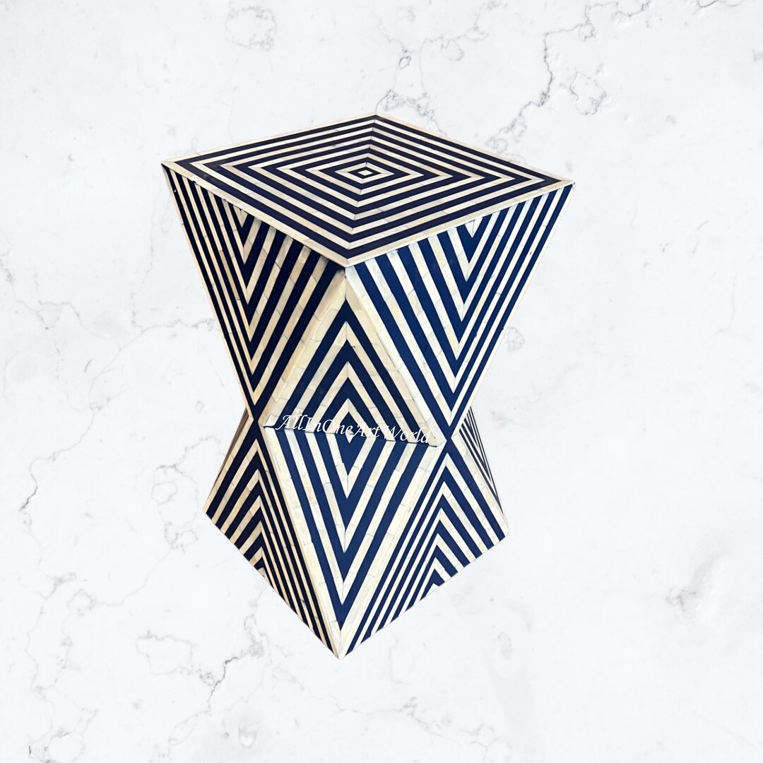 Bone Inlay Side Table Navy Blue Accent Bone Inlay Table - Etsy