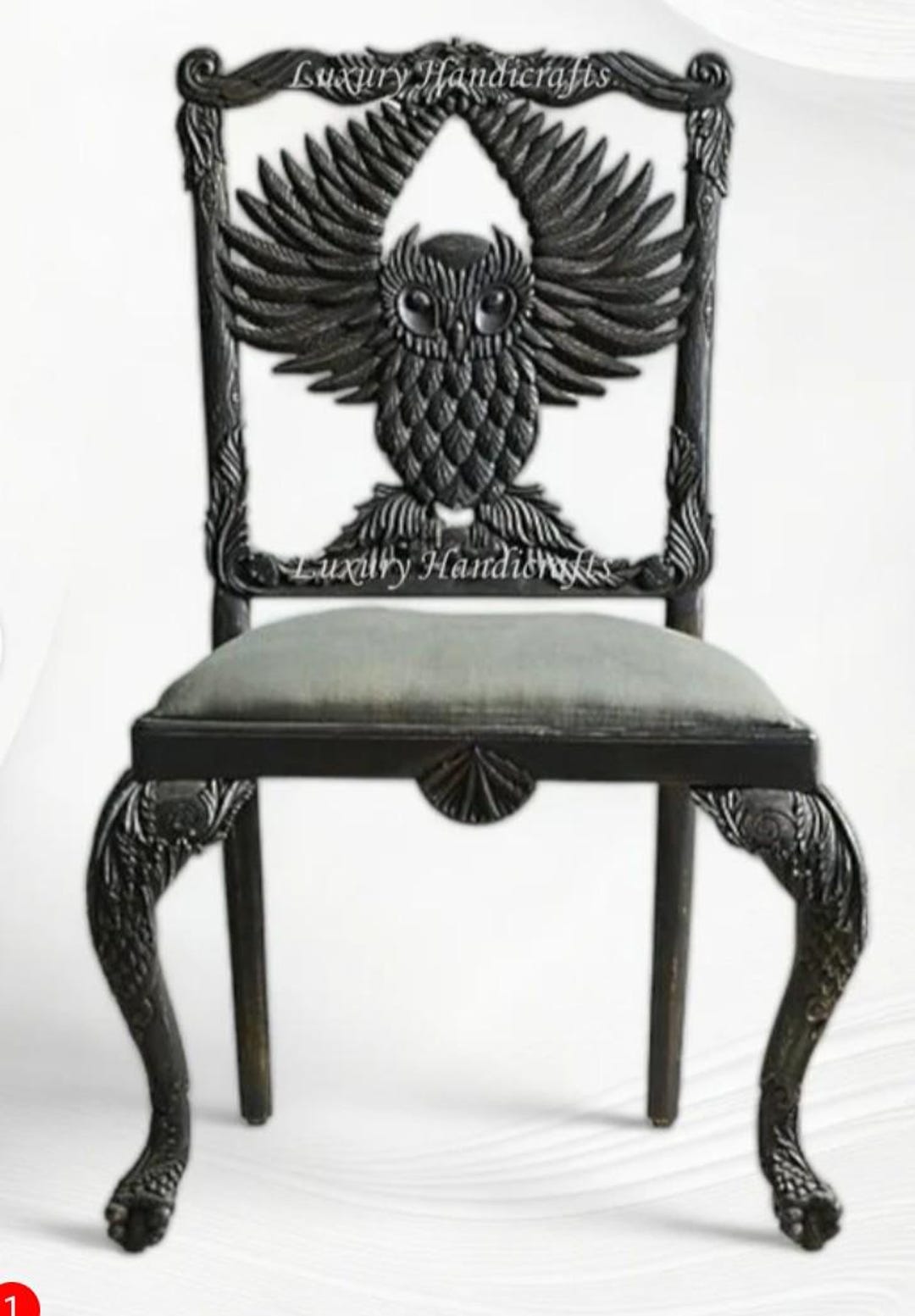 Handcarved Menagerie Owl Dining Chairs Set of 2 Black Deer, Woodpecker ...