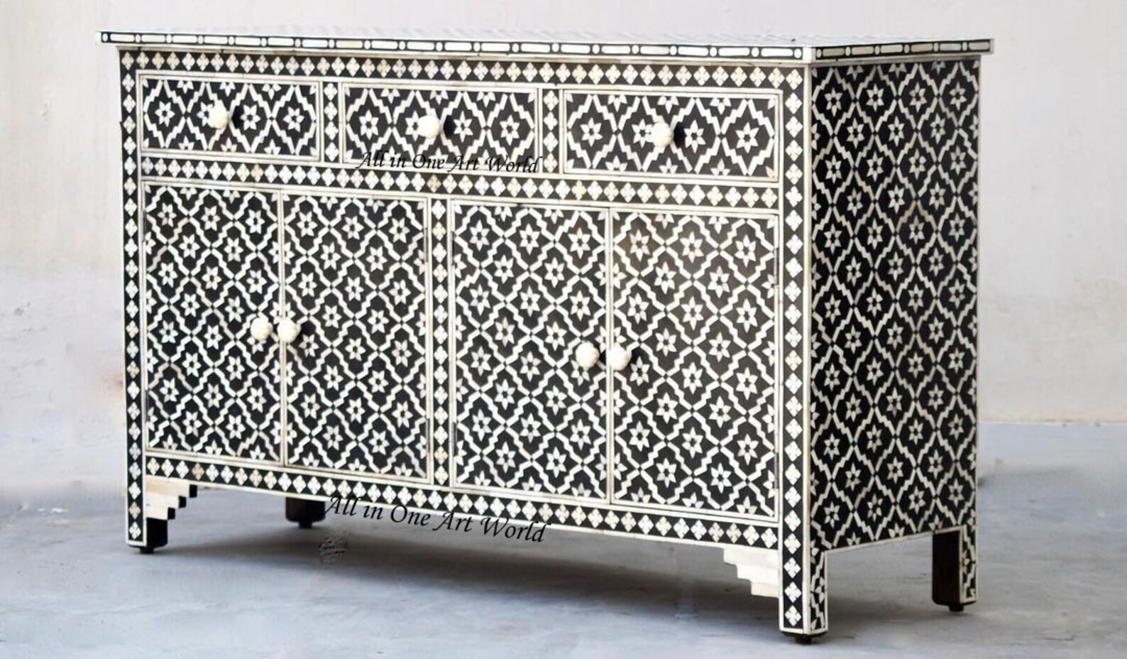 Arctic Bone Inlay Sideboard Black Bone Inlay Cabinet Black - Etsy